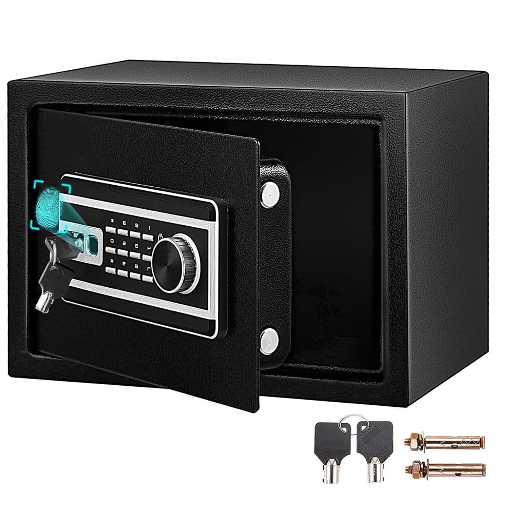 Secure Box, 0.8 CU.FT Fingerprint Secure Box for Money with 2 Keys and ...