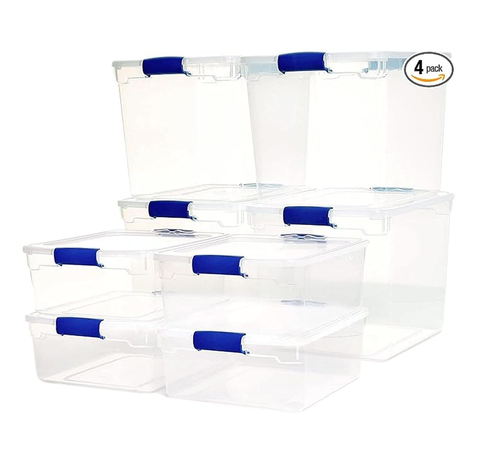 Secure , Clear Plastic Storage Organizer Bins, 31 Quart (4-Pack) & 15.5 ...