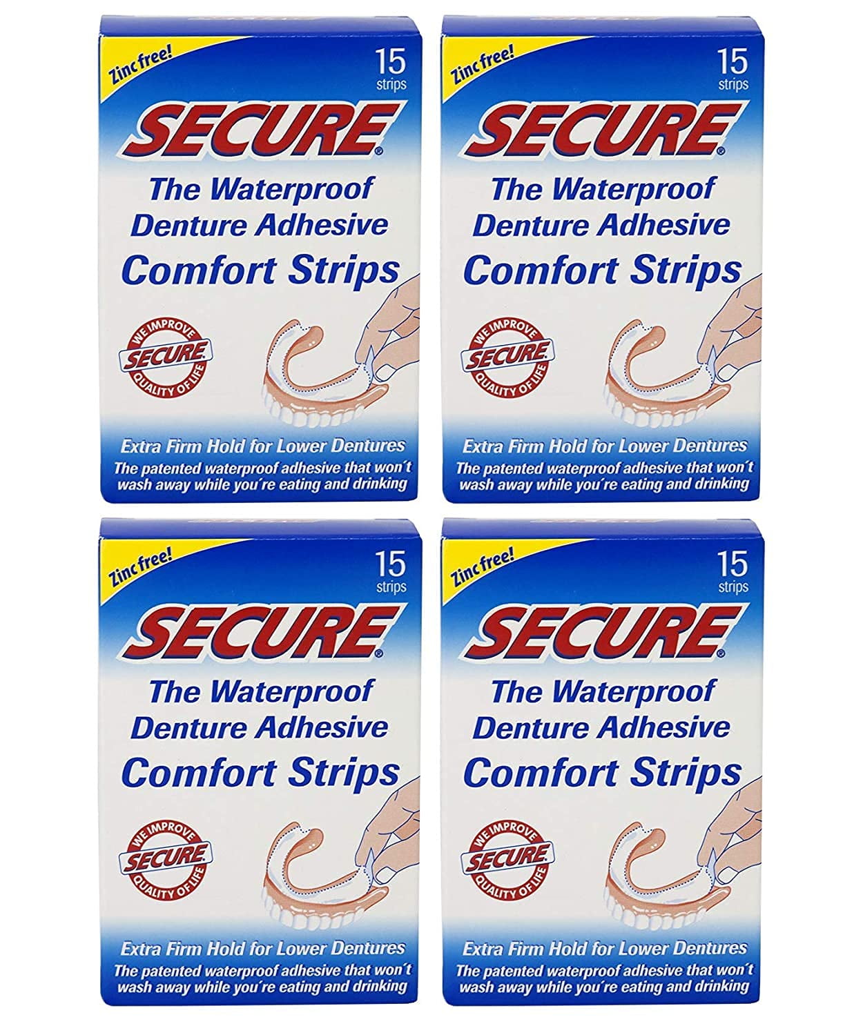 Secure Comfort Strips - Waterproof Denture Adhesive, Extra Firm Hold ...
