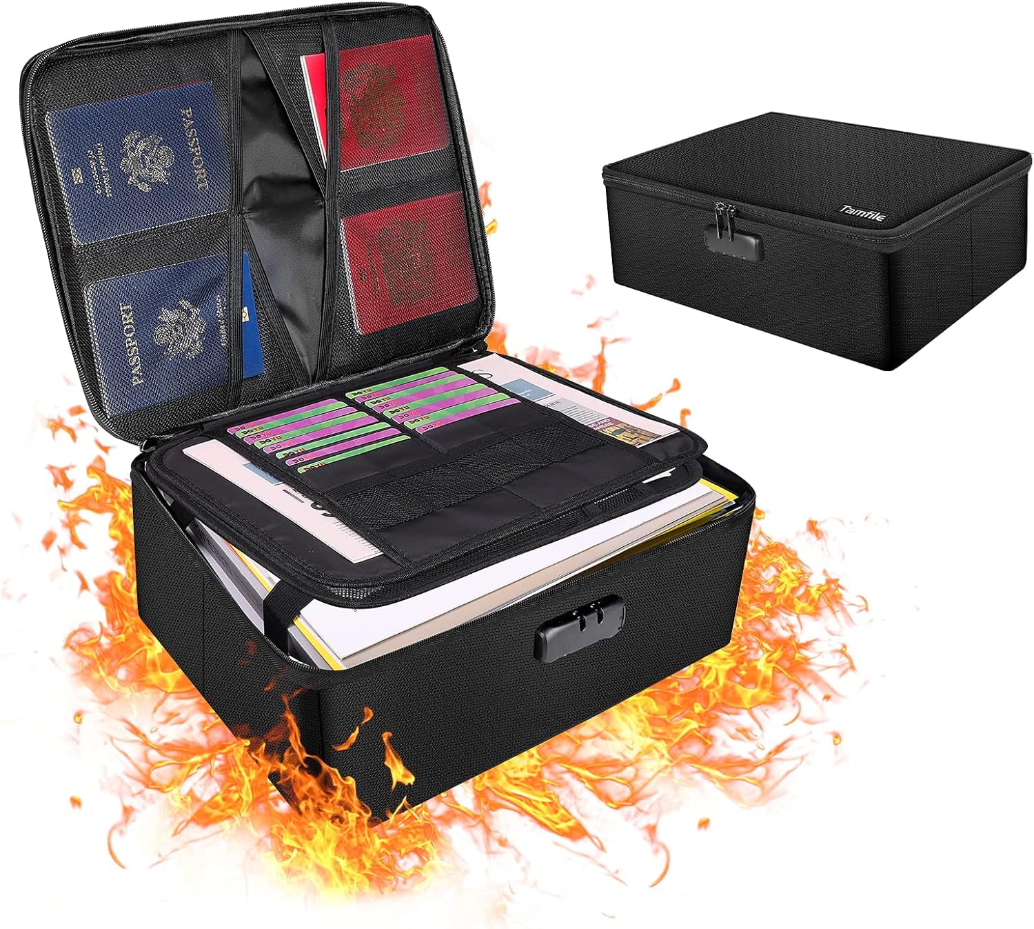 Secure Document Organizer, Fireproof File Box with Lock, Water ...