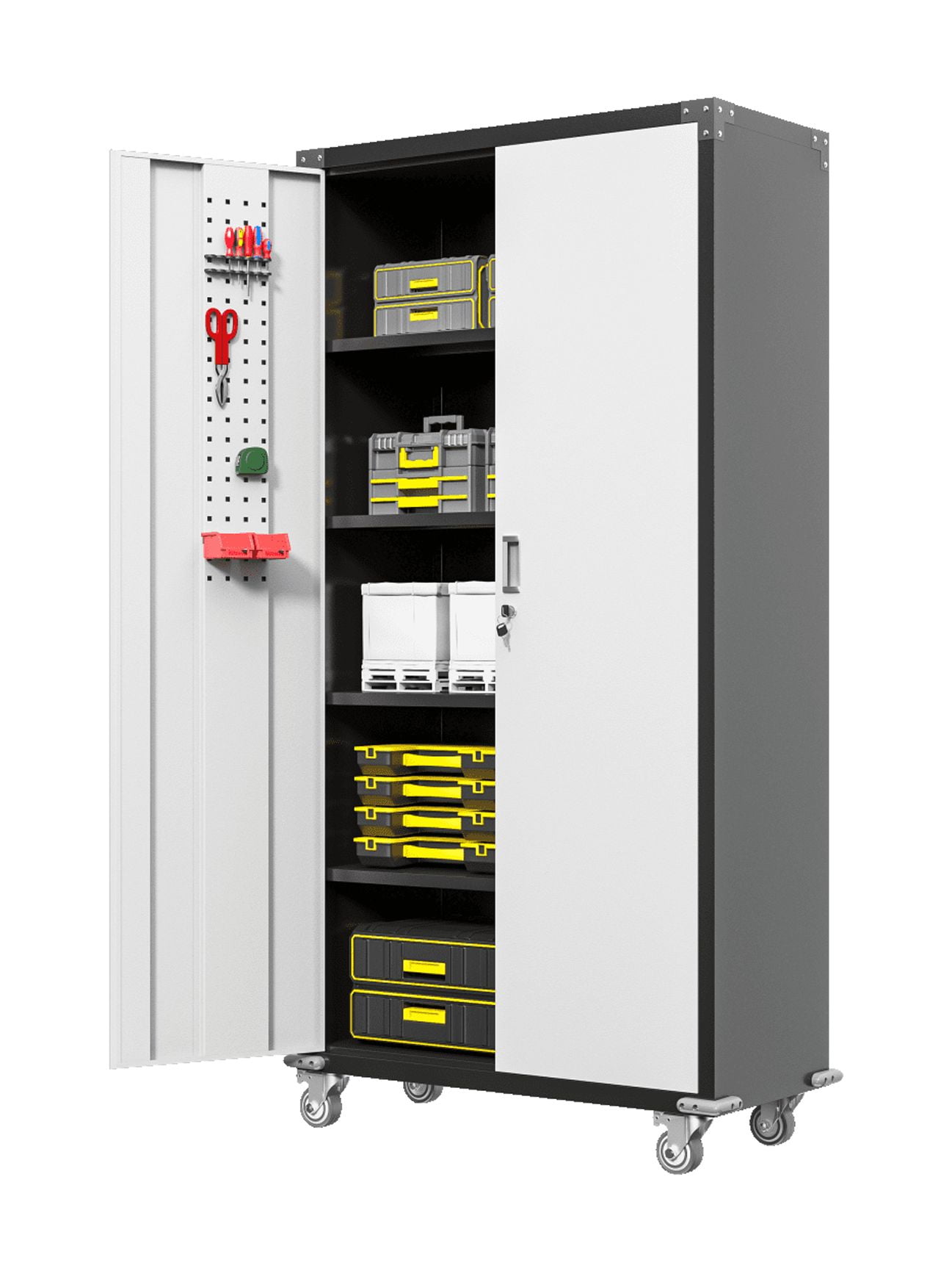 Secure Garage Storage Cabinet with Locking Doors, 4 Adjustable Shelves ...