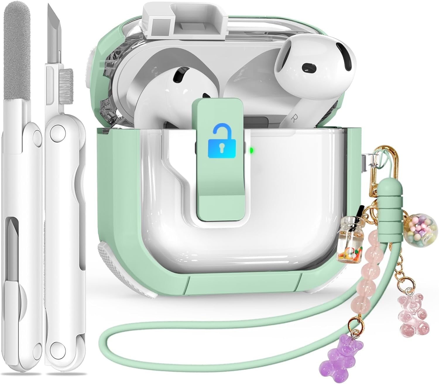 Secure Lock Case for AirPods 4th Generation with Cleaner Kit, Clear ...