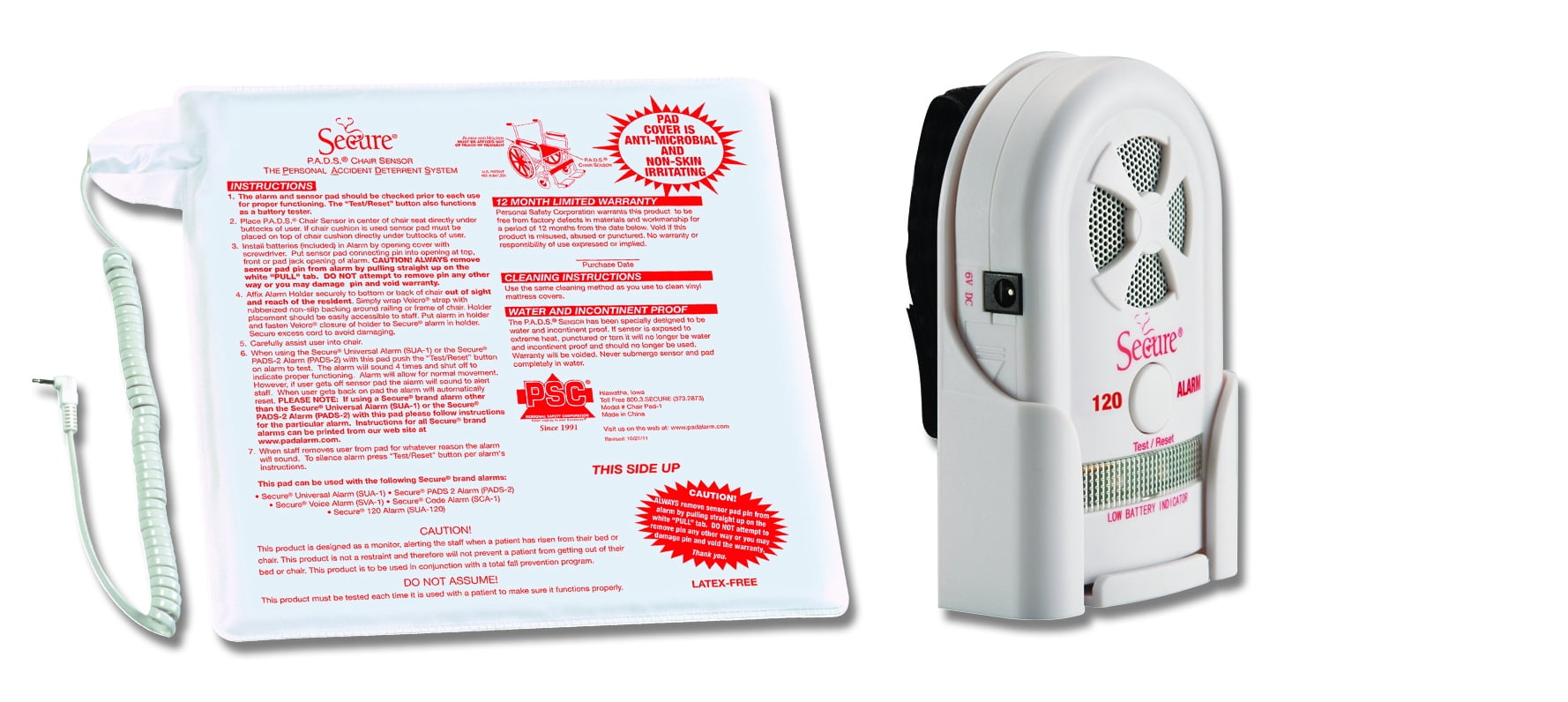 Secure PADS-5 Chair Exit Alarm Set for Elderly Fall and Wandering ...