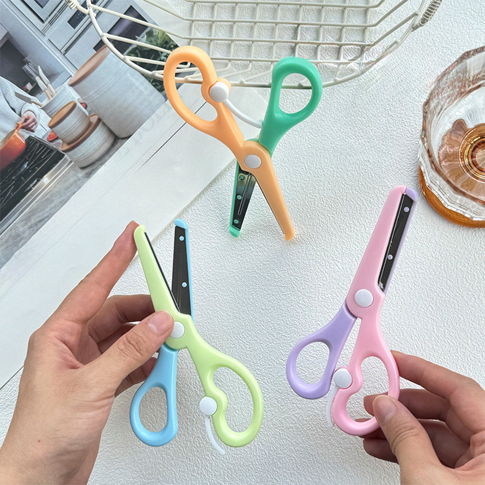 Secure Scissors, Kids Paper-cutting Stationery, Cute Elastic Plastic ...