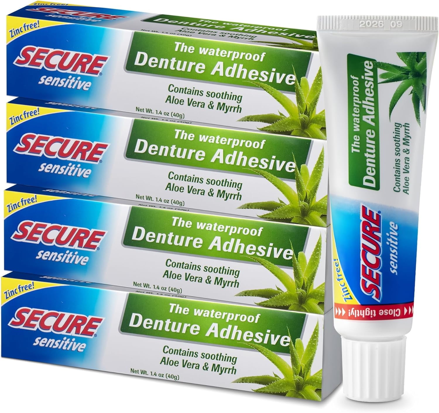 Secure Sensitive Gums Waterproof Denture Adhesive Zinc Free with Aloe ...