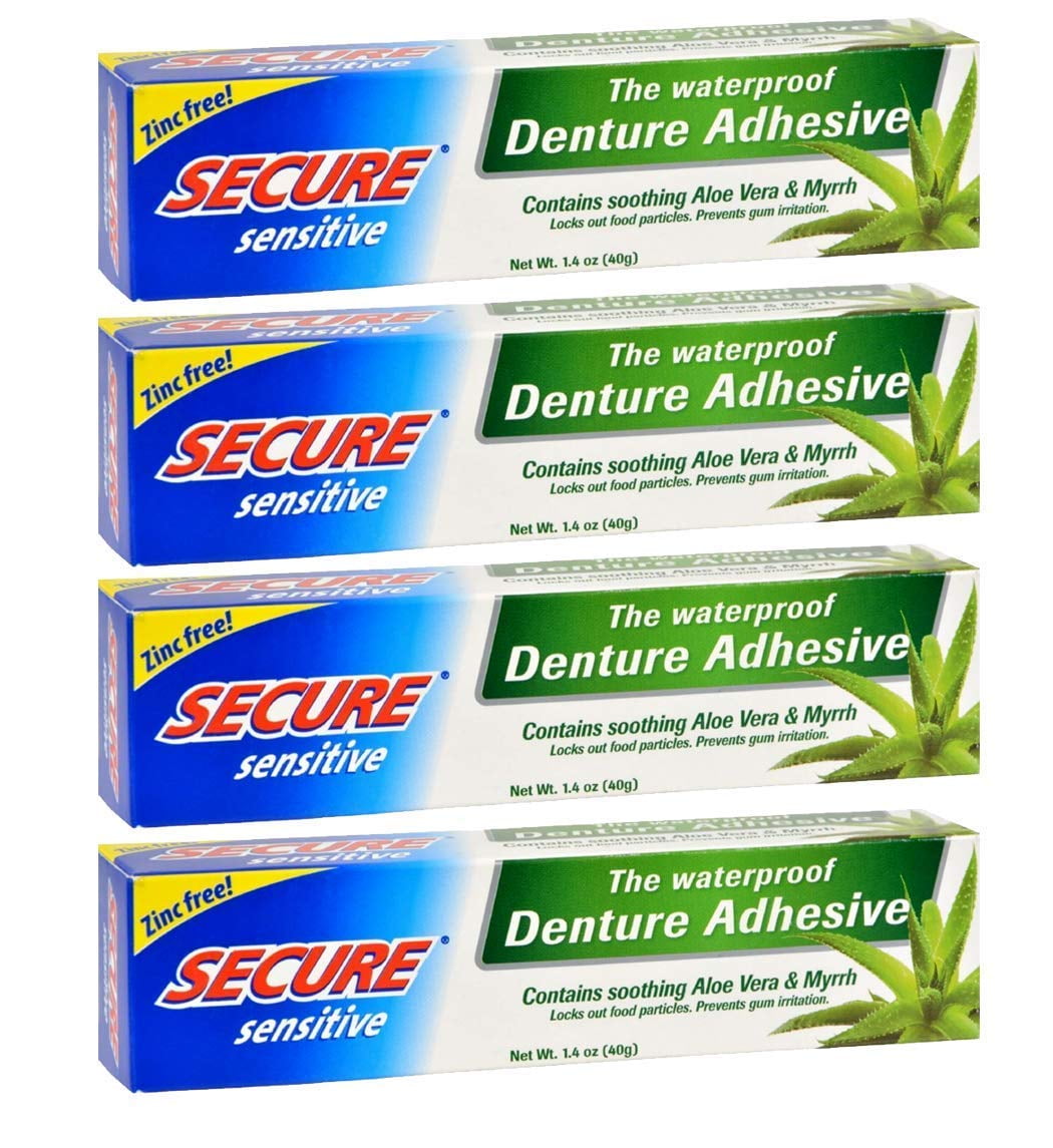 Secure Sensitive Gums Waterproof Denture Adhesive Zinc Free with Aloe ...