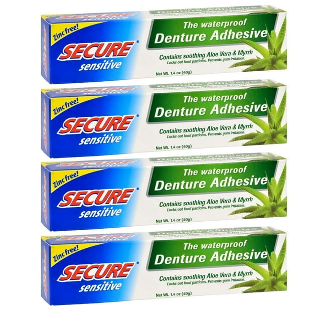 Secure Sensitive Gums Denture Adhesive - Waterproof, Zinc Free, Extra ...