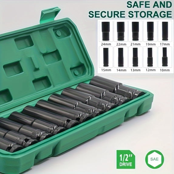 Secure Storage Case Included - 10pcs Deep Impact Socket Set - Steel ...
