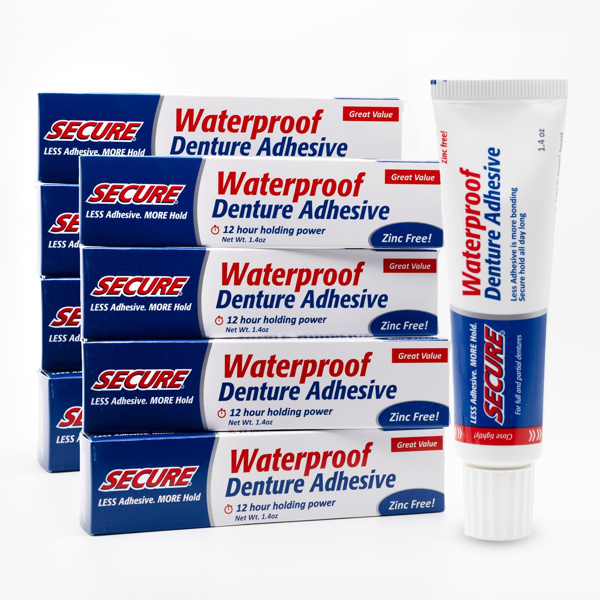 Secure Waterproof Denture Adhesive SSF20 - Zinc Free - Extra Strong ...
