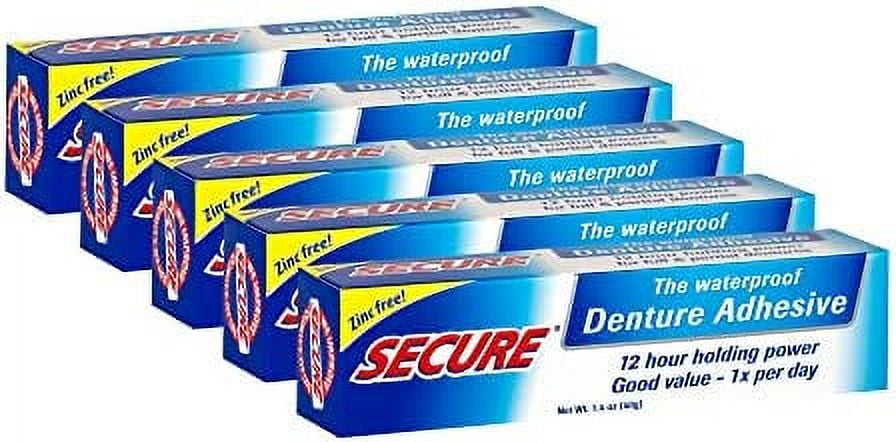 Secure Waterproof Denture Adhesive - Zinc Free - Extra Strong Hold For ...