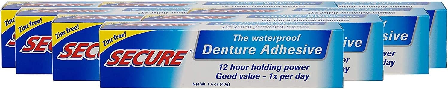 Secure Denture Adhesive - Zinc Free, Waterproof, Extra Strong Hold for ...