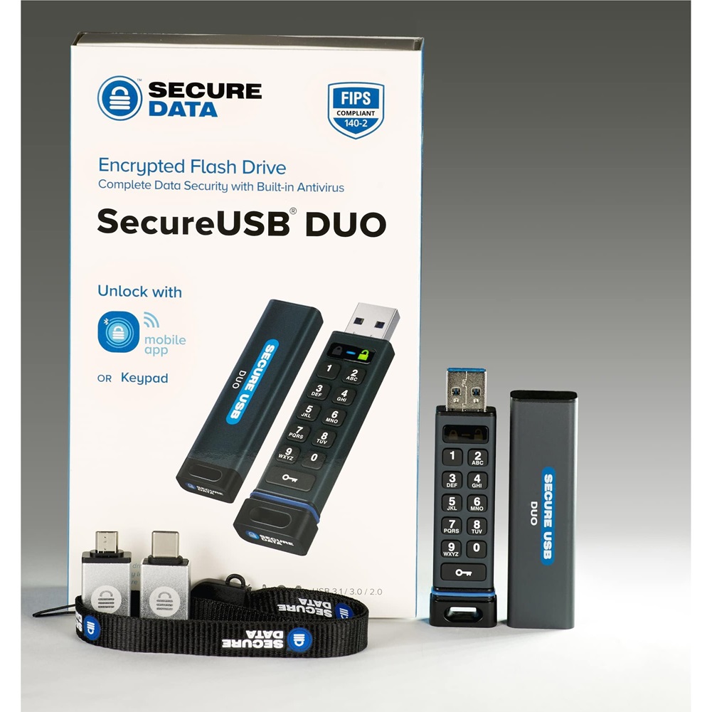SecureData SecureUSB Duo 256GB Hardware Encrypted USB Drive SU-BK-GM ...