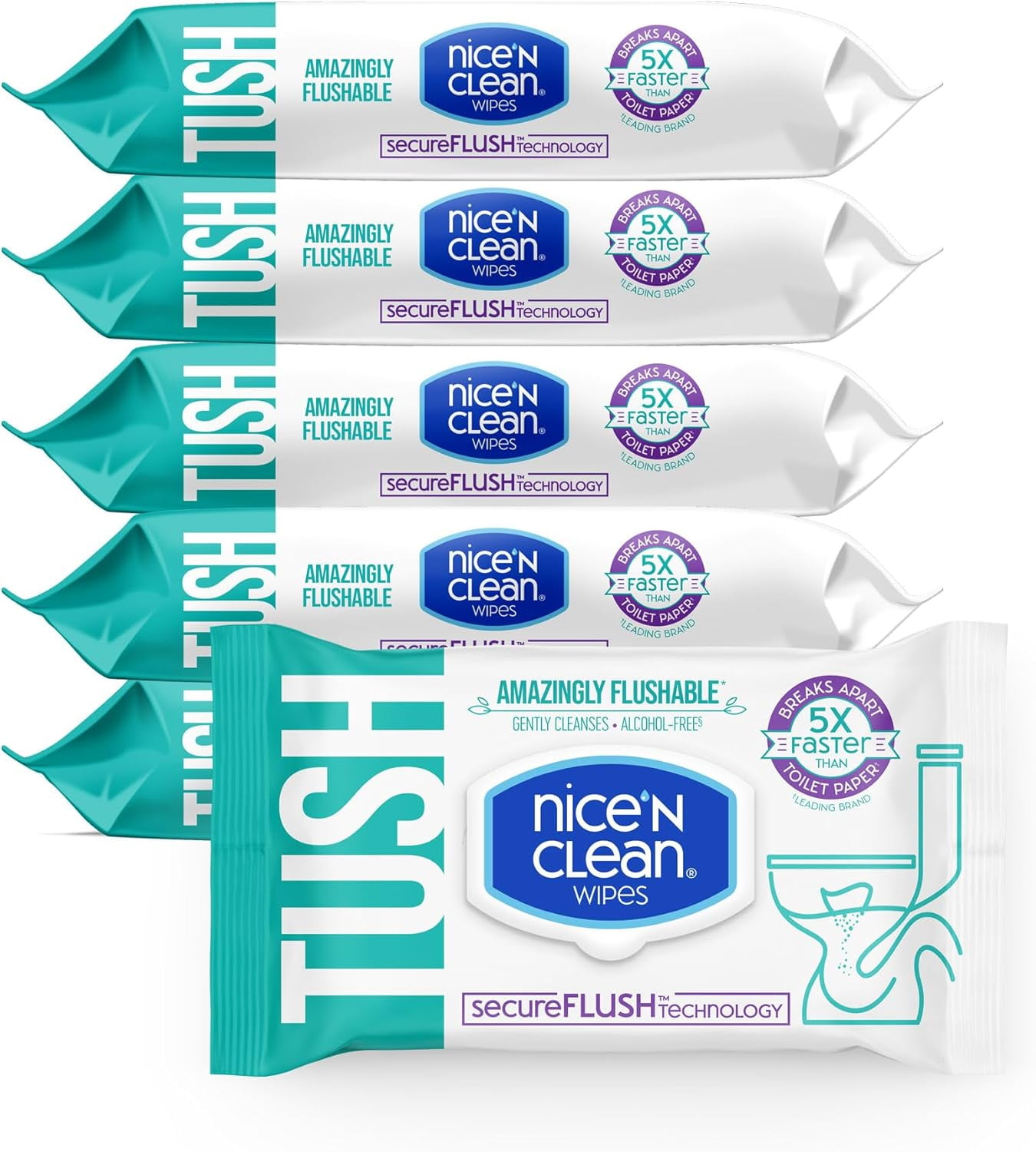 SecureFLUSH Flushable Wet Wipes (42 Count - 6 Packs) | Moist Toilet ...