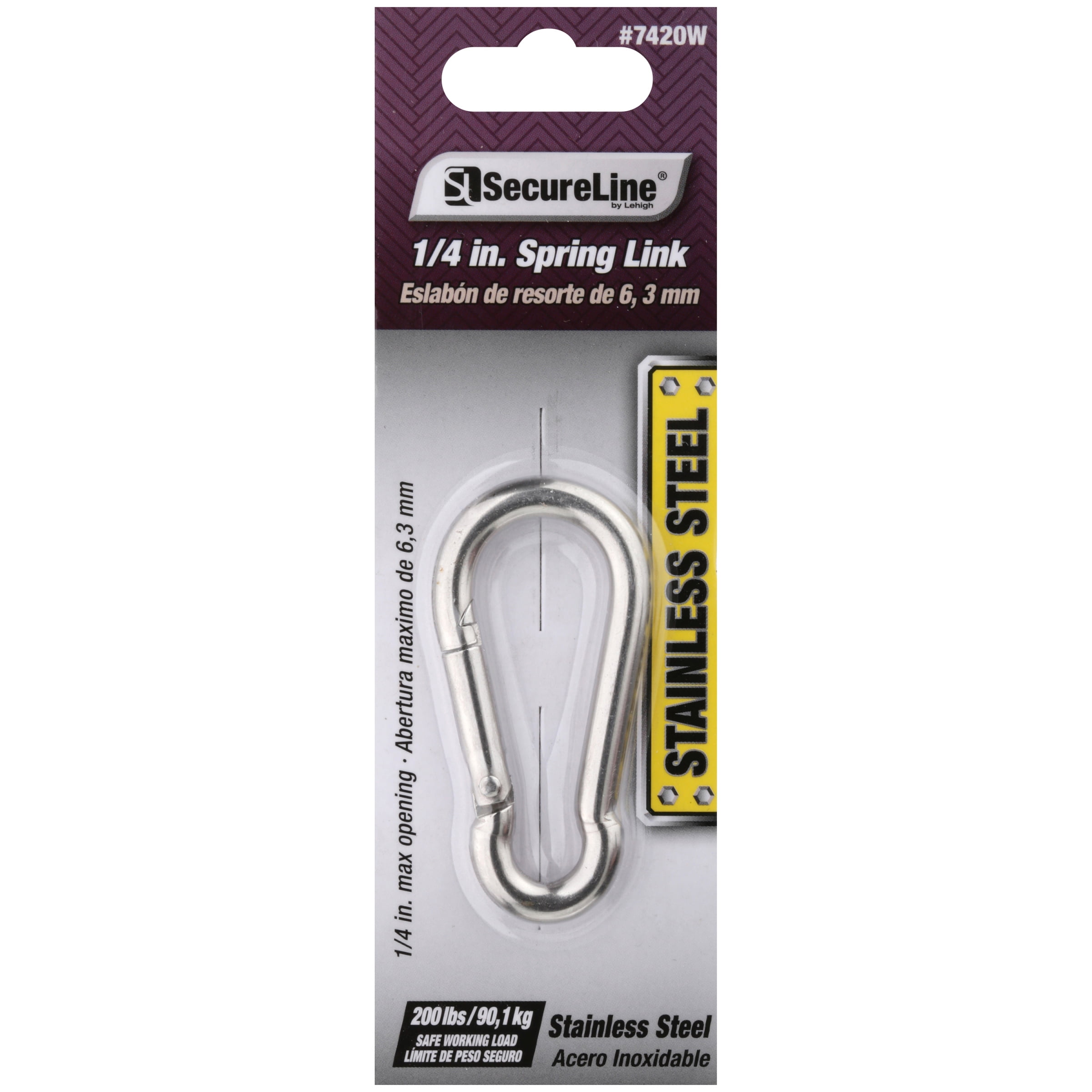 Secureline Item# 7420W, 1/4 inch Spring Link Hardware Clip, Stainless ...