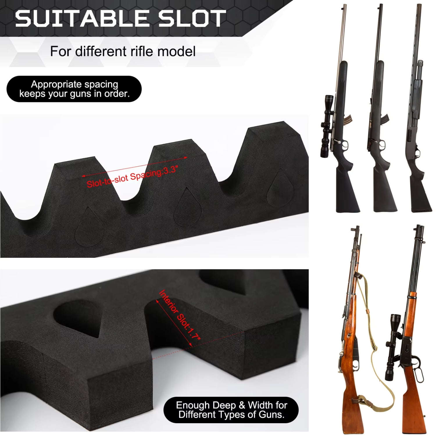 Securely Mounted Foam Gun Rack for Rifles and Shotguns - Heavy Duty ...