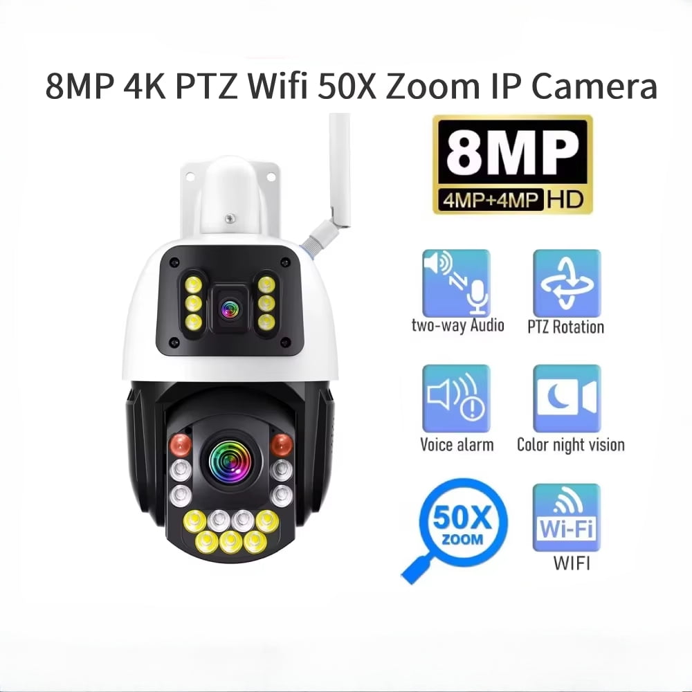 Securexpert 8MP 4K HD 50X Zoom Wifi PTZ Camera Outdoor Dual Lens Dual Screen AI Auto Tracking ...