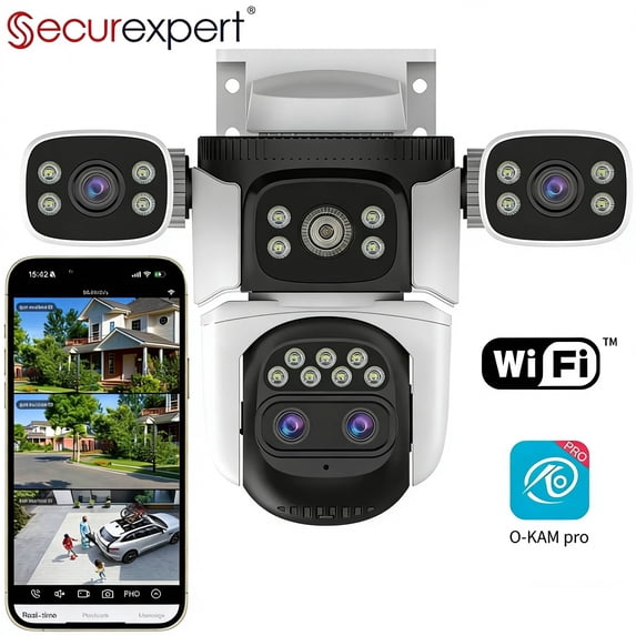 Securexpert Triple Lens WiFi PTZ Security Camera, Three Cameras in One ...