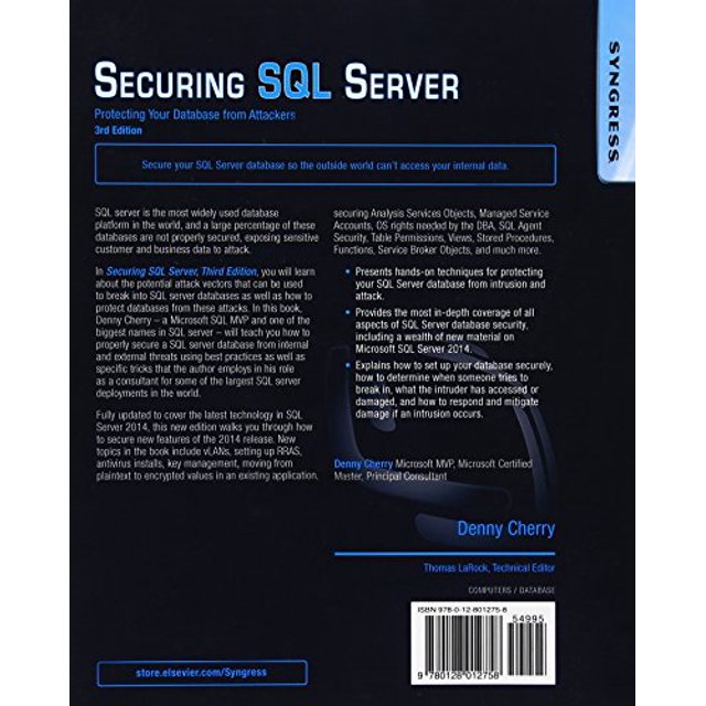 Pre-Owned Securing SQL Server: Protecting Your Database from Attackers, (Paperback) - Walmart.com