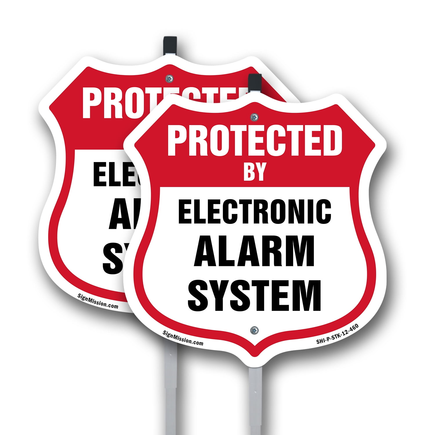 Security Alarm Shield Sign Protected By Electronic Alarm System (2 Pack) 12 inch X 12 inch ...