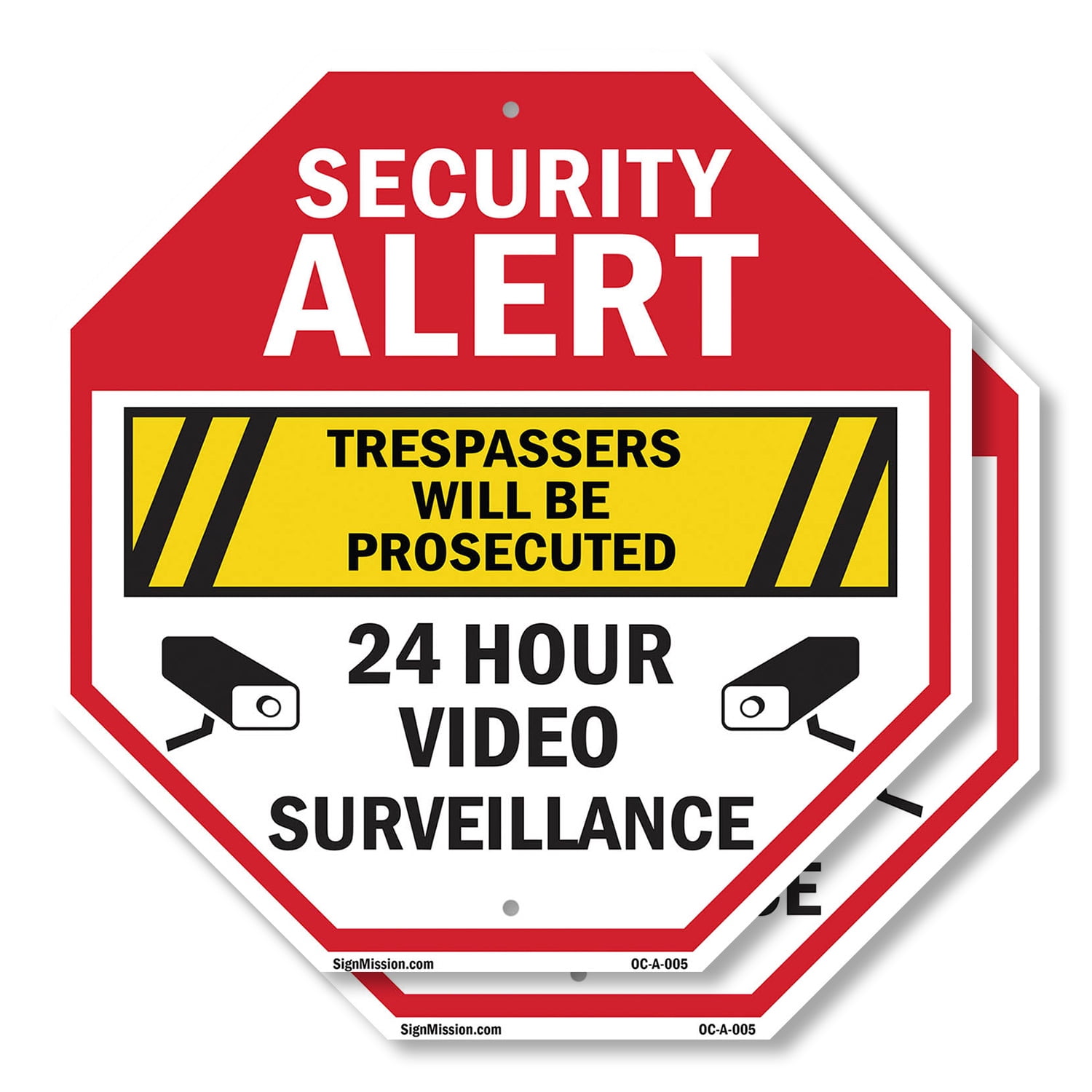 Security Alert Trespassers Will Be Prosecuted 24 Hour Video Surveillance (2 Pack) 6 inch X 6 ...