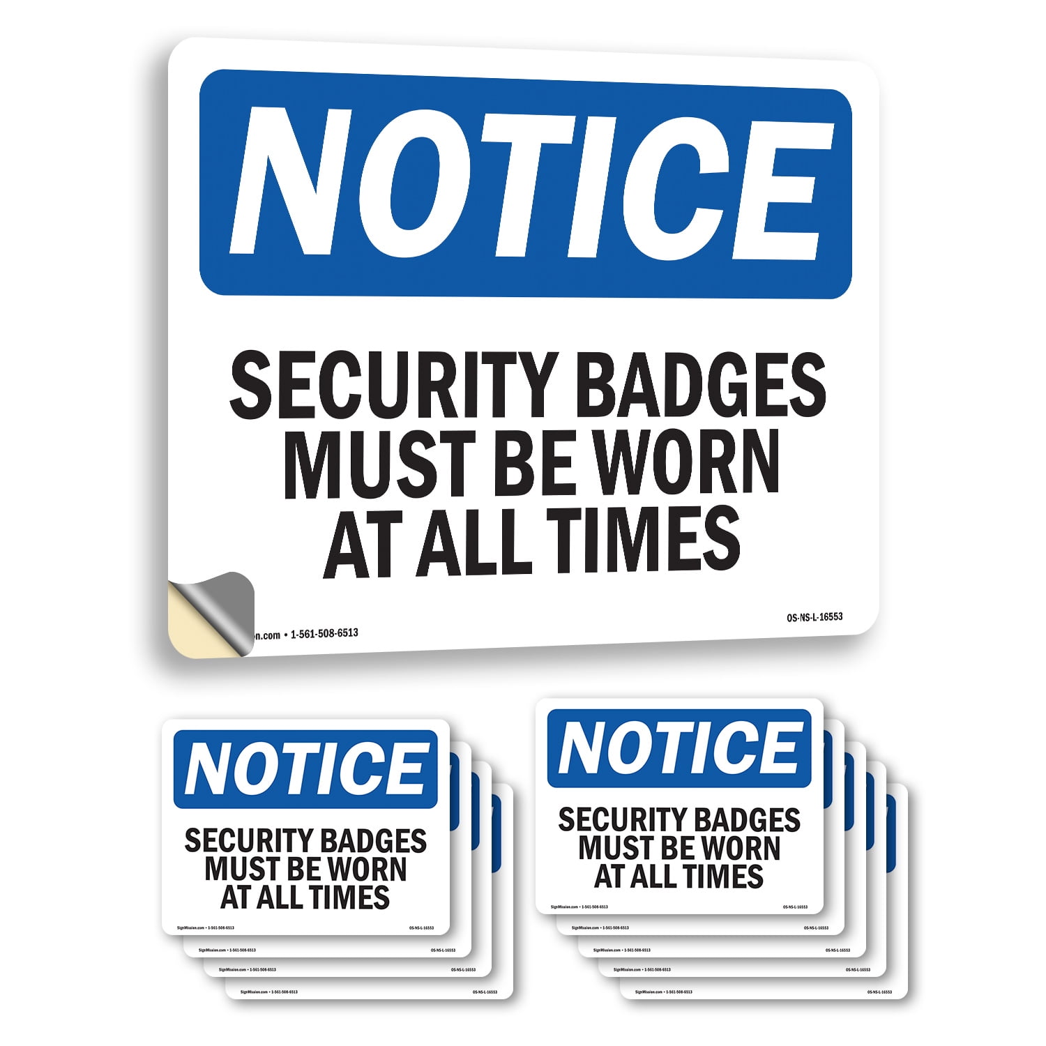 Security Badges Must Be Worn At All Times OSHA Notice Vinyl Decal Label ...