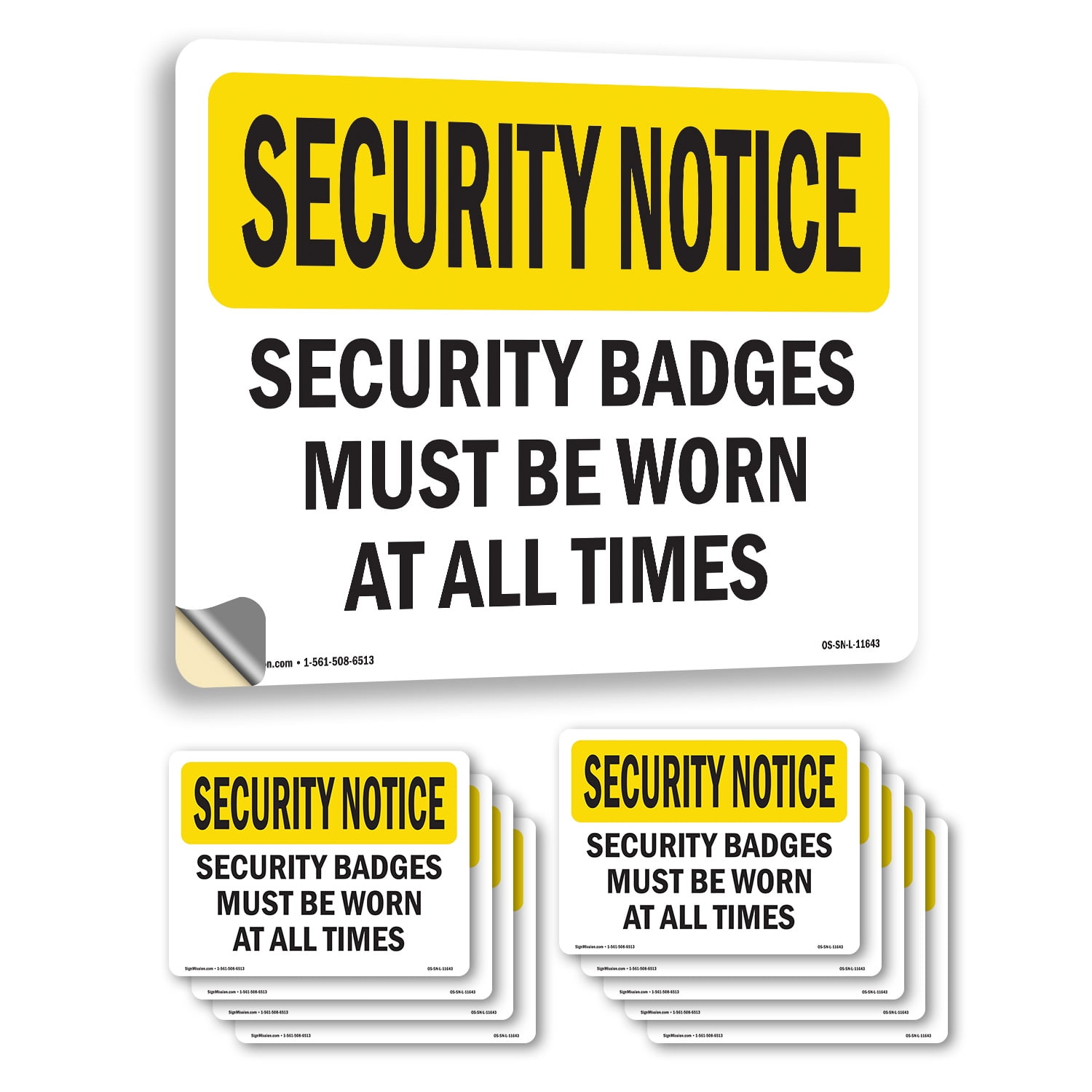 Security Badges Must Be Worn OSHA Security Notice Vinyl Decal Label 7 ...