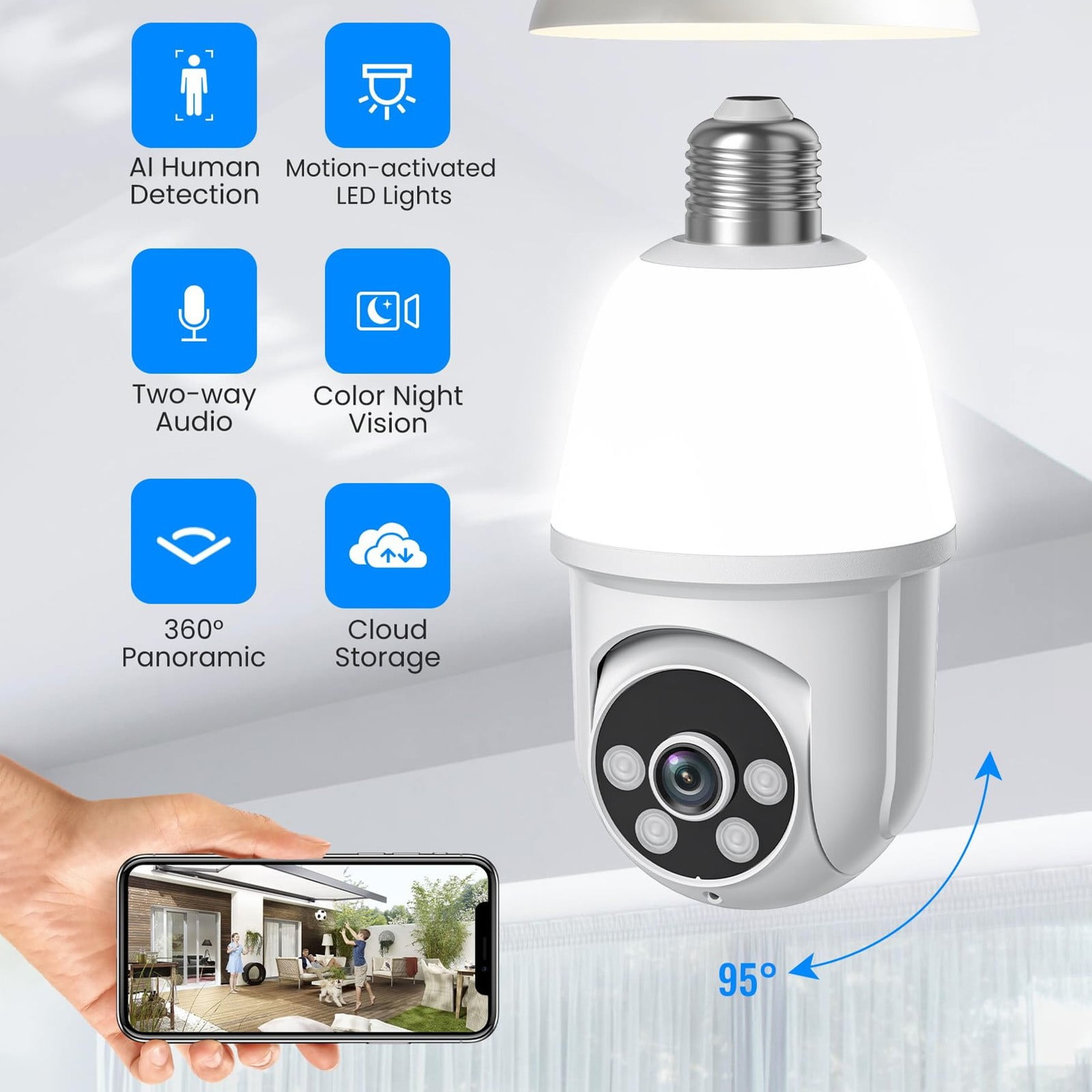 Security Camera, 2025 New 360 Degree Wireless Wifi Camera Bulb Camera ...
