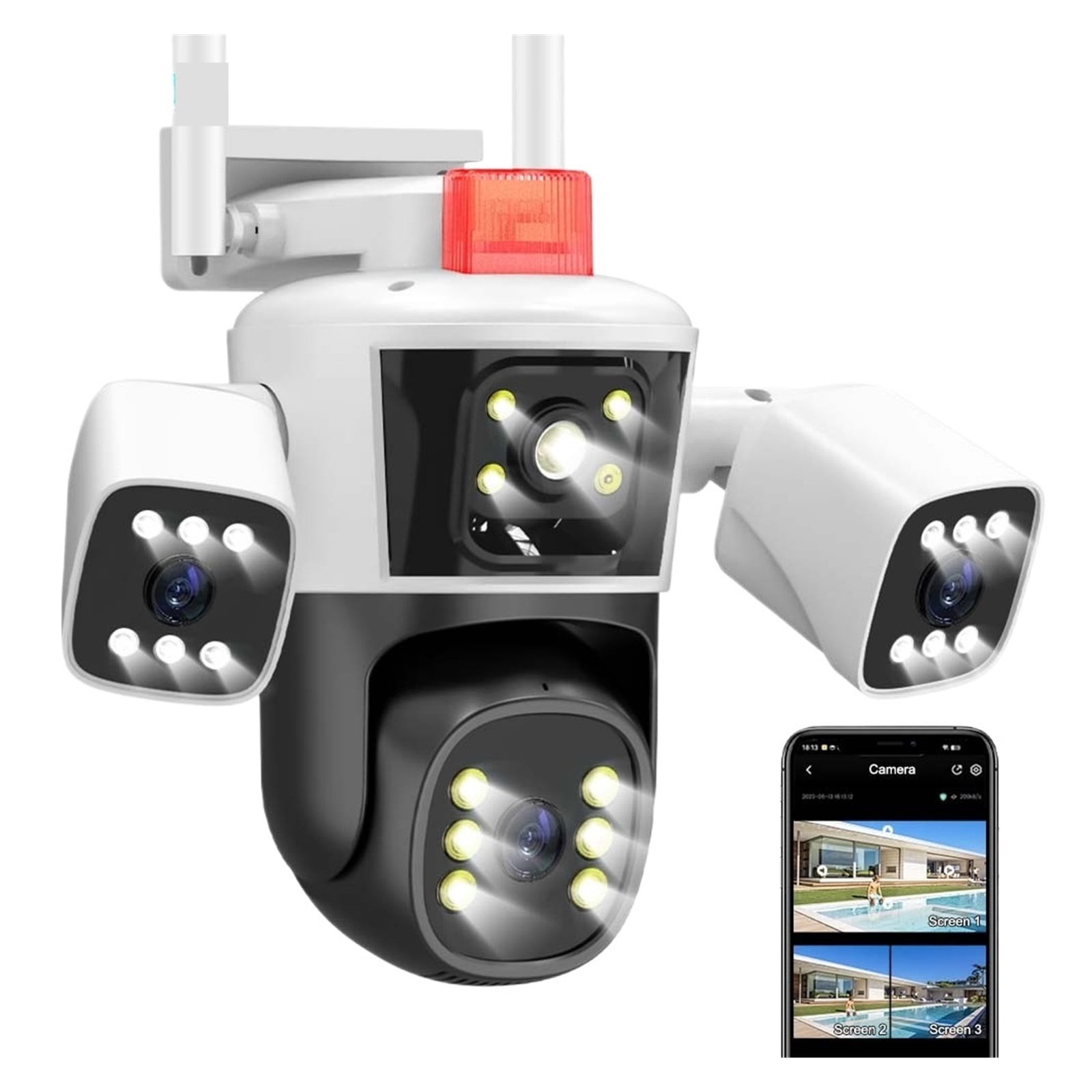 Security Camera Outdoor, 12MP 6K IP Camera Three Lens Outdoor Panoramic ...