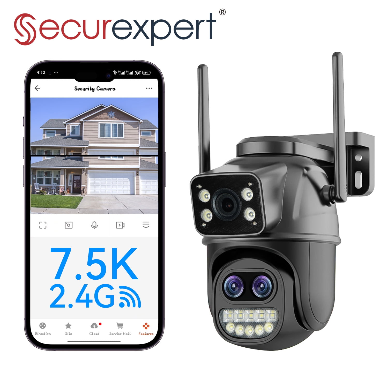 Security Camera Outdoor 2.4G WiFi PTZ Outdoor Camera Dual Lens Home ...