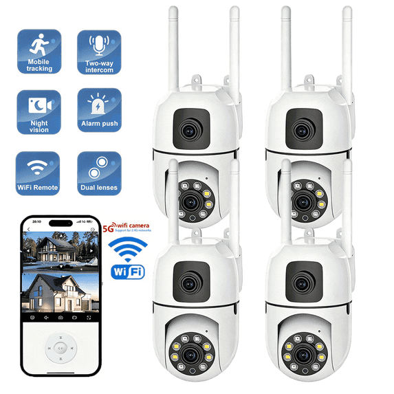 Security Camera Outdoor Dual Lens, 2.4Ghz&5Ghz WiFi 360° PTZ ...