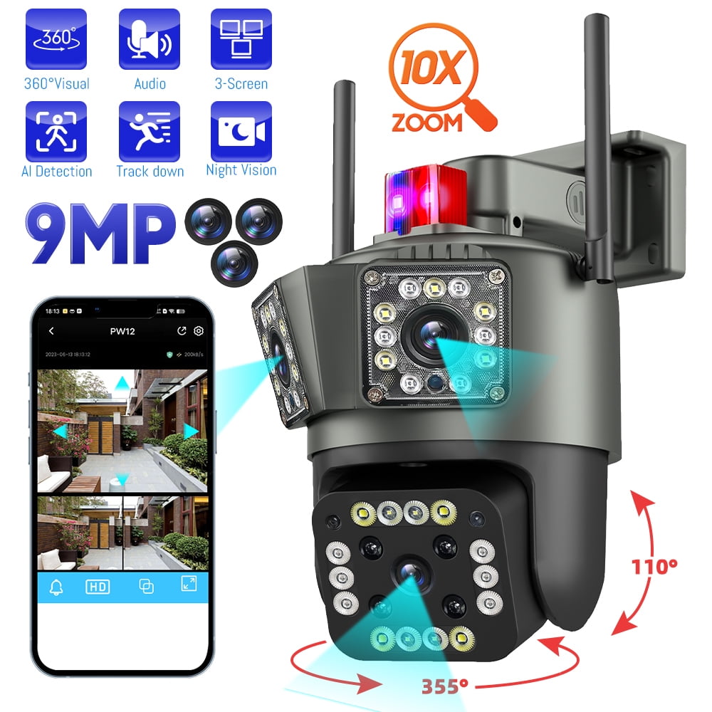 Security Camera Outdoor,Kepeak 3MP Three Lens WiFi Wireless Outside ...