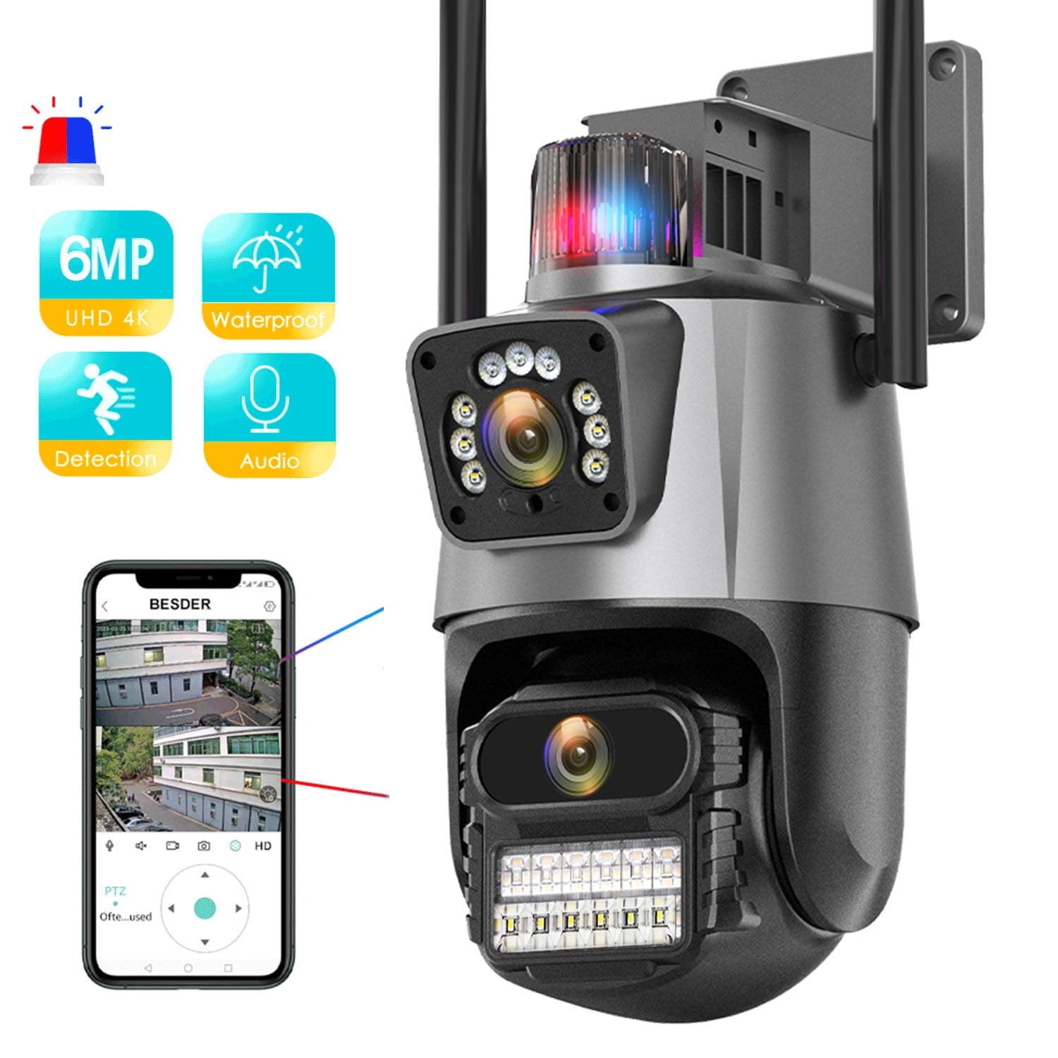 Security Camera Outdoor Wireless WiFi with Spotlight, Two direction ...