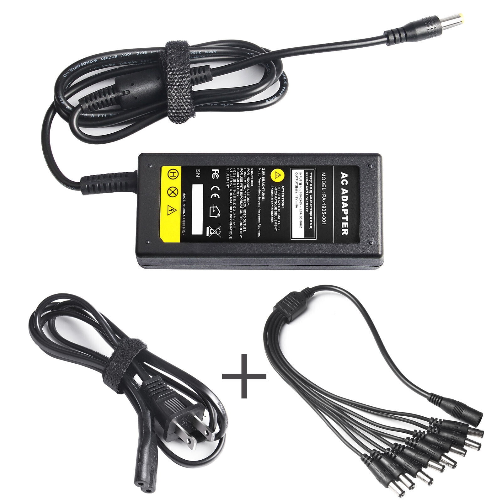 Security Camera Power Adapter 12V 5A 100V-240V AC To DC 8-Way Splitter ...