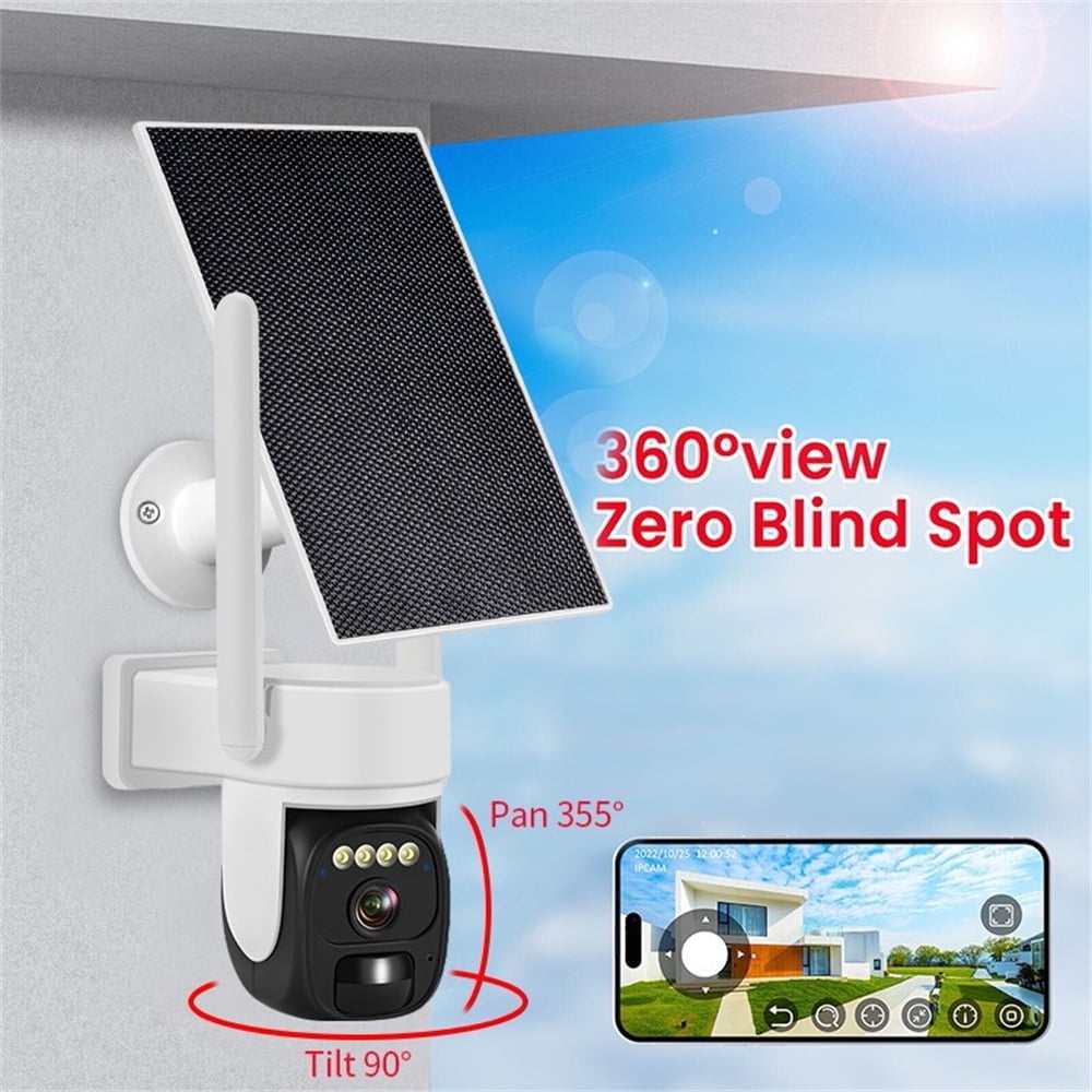 Security Camera with Solar Panel, 3MP 360° View Battery Powered Outdoor ...
