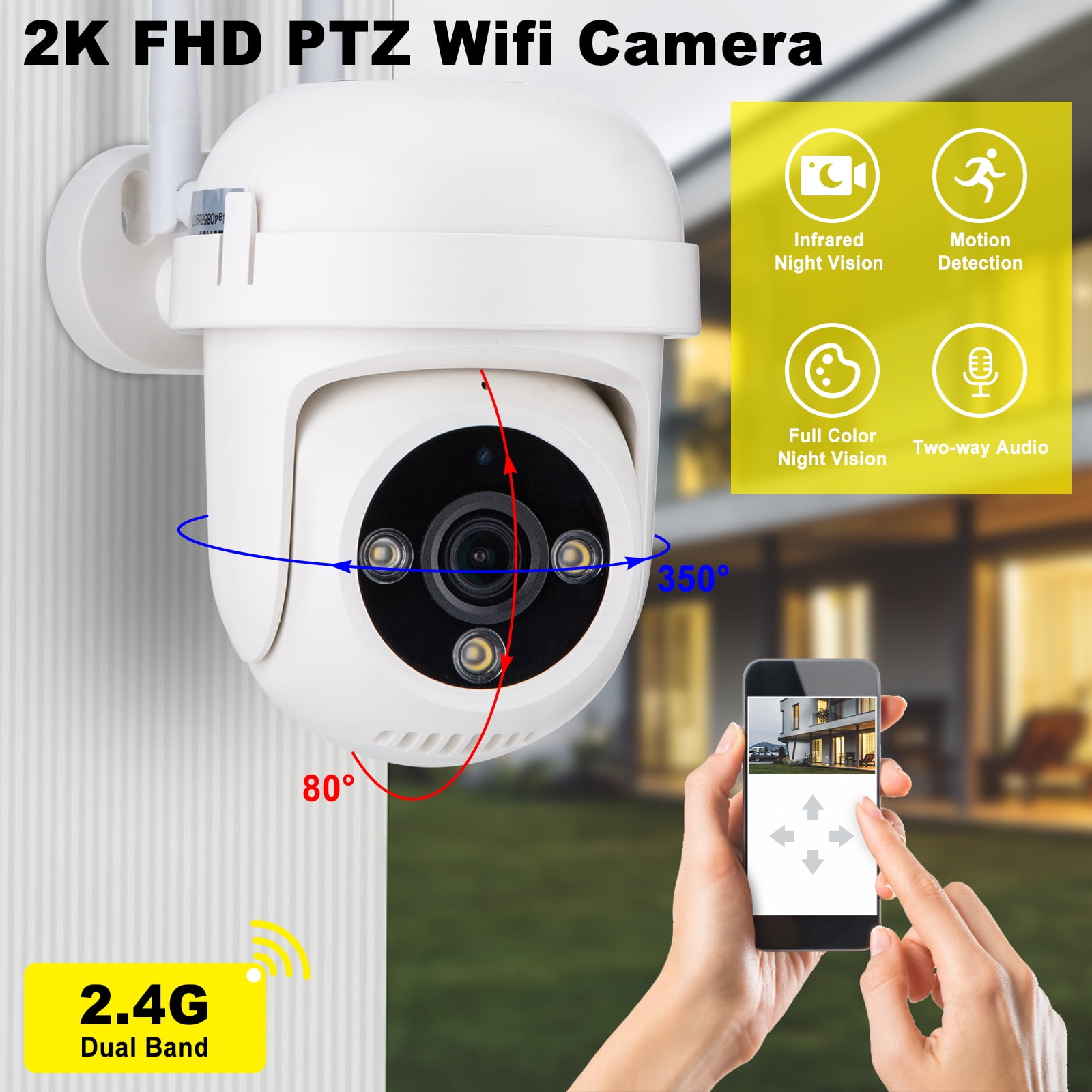 Security Cameras Outdoor,Hengu 2 PACK Wireless 360° PTZ Cameras,2K 2 ...