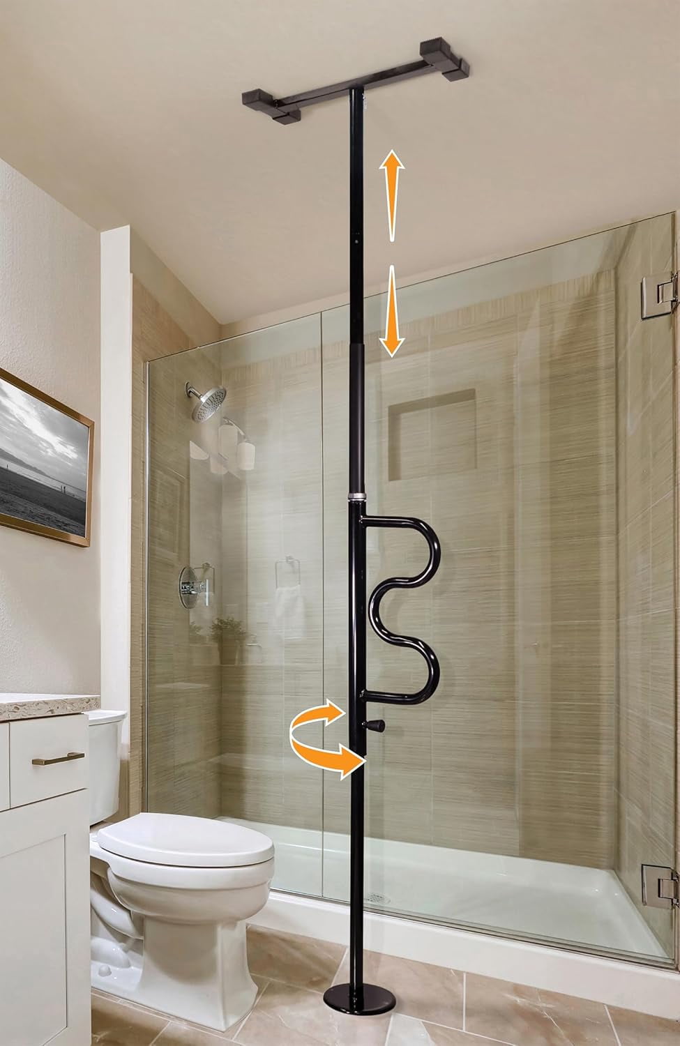 Security Pole and Curve Grab Elderly Tension Mounted Floor to Ceiling ...