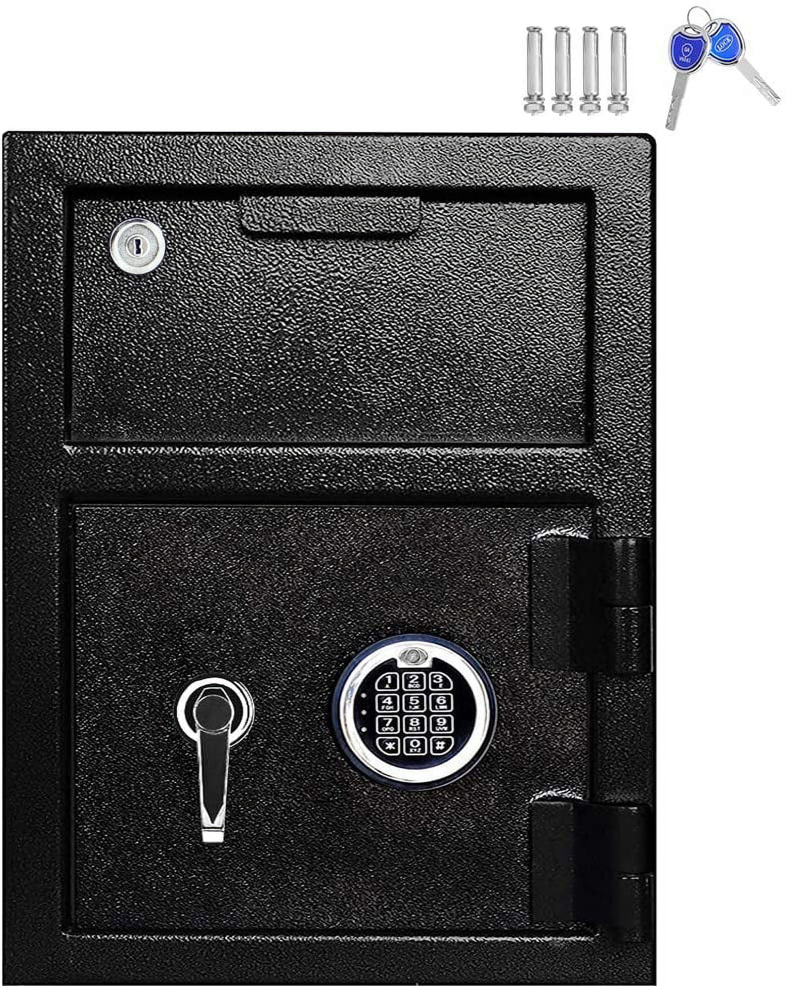 Security Safe Box with Electronic Digital Keypad and Key Lock, Black ...