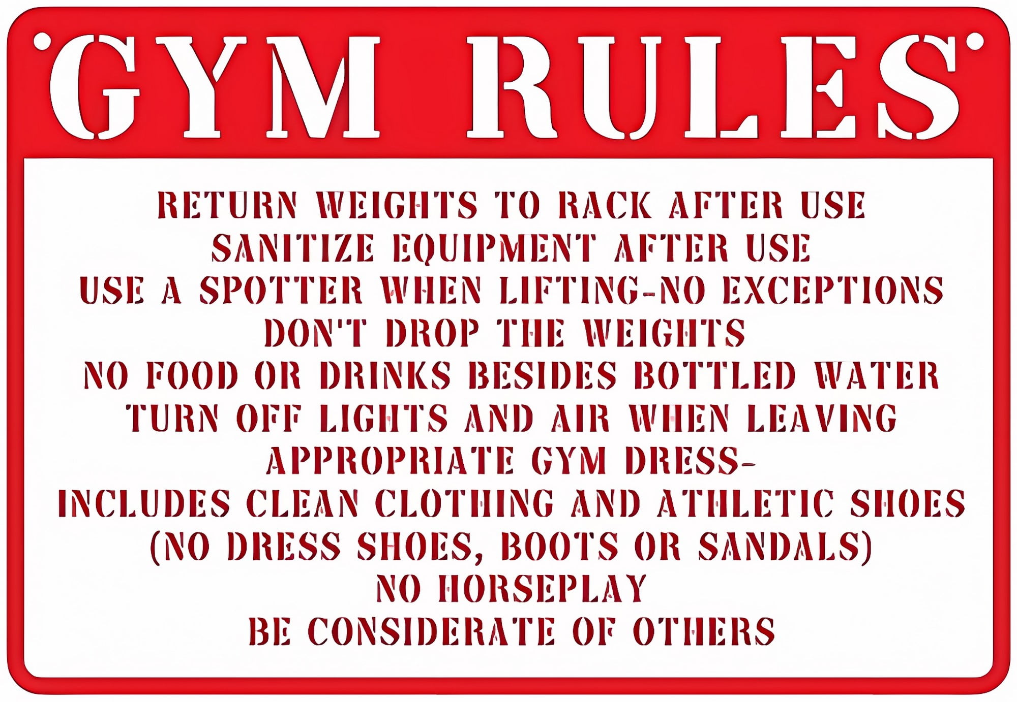 Security Sign Gym Rules Return Weights Rack After Use - 12×8 Inches ...