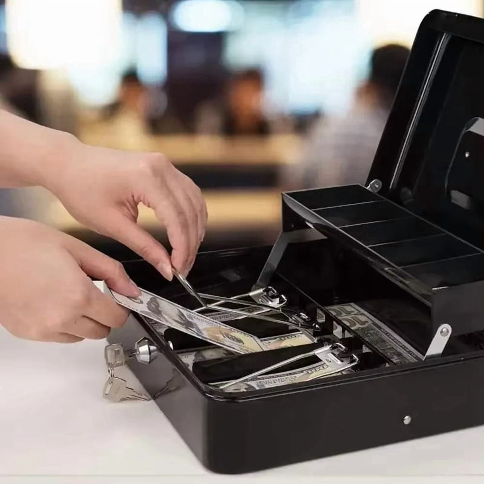 Security Storage Box Lockable Metal Cash with Tray Capacity Multi ...