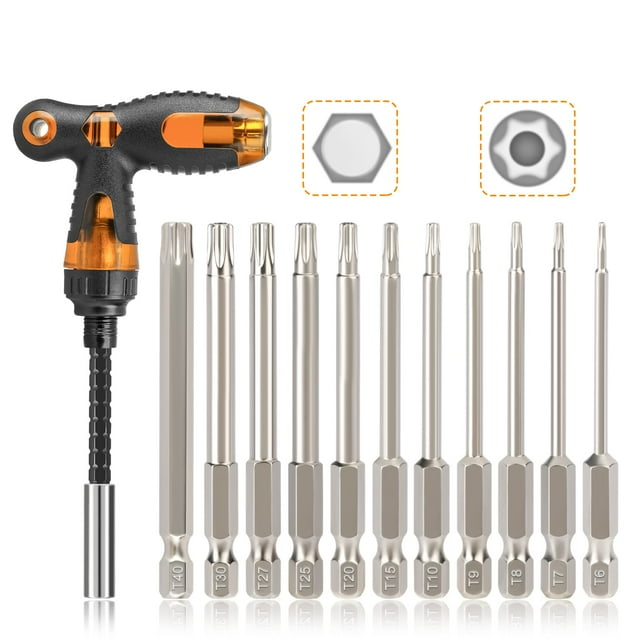 "Security Torx Screwdriver Bit Set, T6-T40, 1/4 inch Hex, Magnetic ...