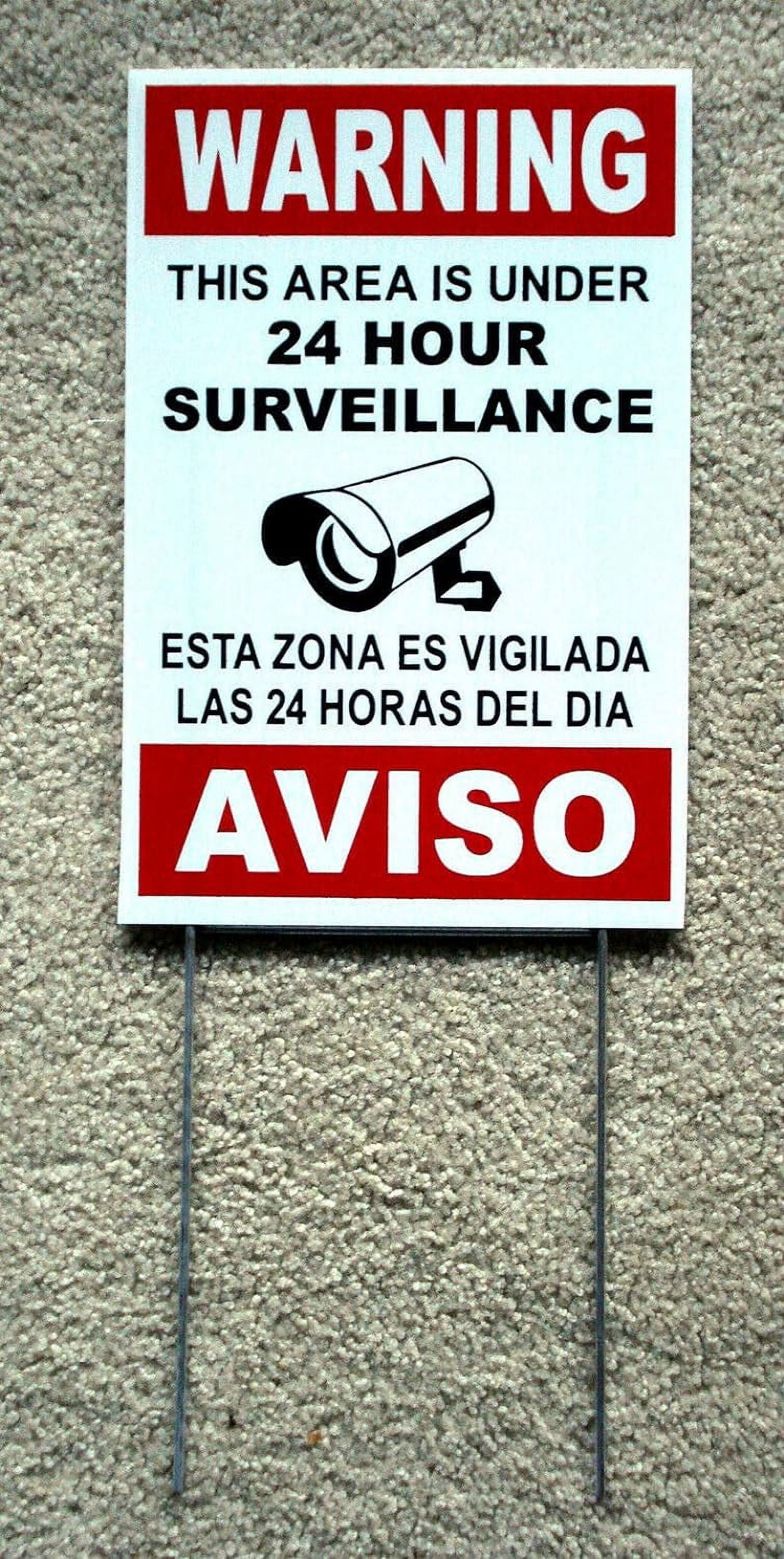 Security Video Surveillance Warning 24 Hr Sign 8x12 Spanish English w ...