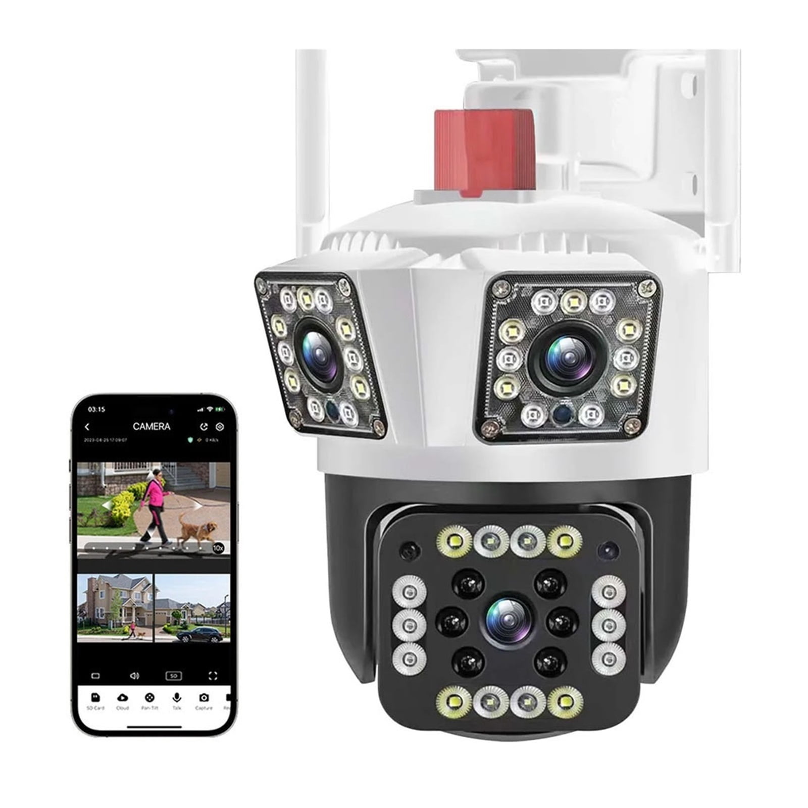 Security camera， 12MP 6K Camera Three Lens Ai Auto Tracking Waterproof ...