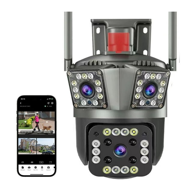 Security camera， 12MP PTZ 8K Dual Lens Screen Camera Outdoor Three Screens Protection Motion ...