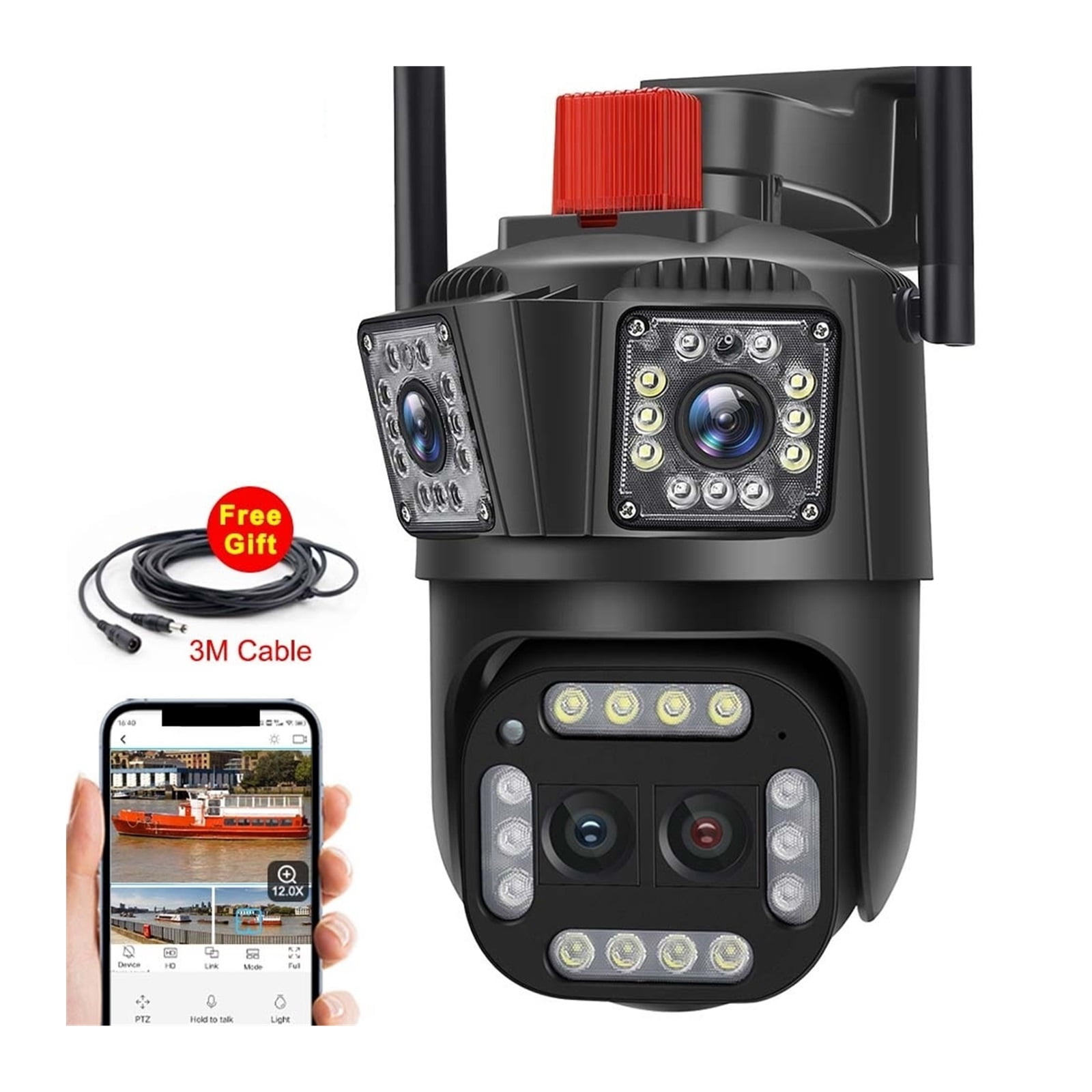 Security camera， 16MP HD IP Camera Four Lens 12X Zoom Outdoor Security ...