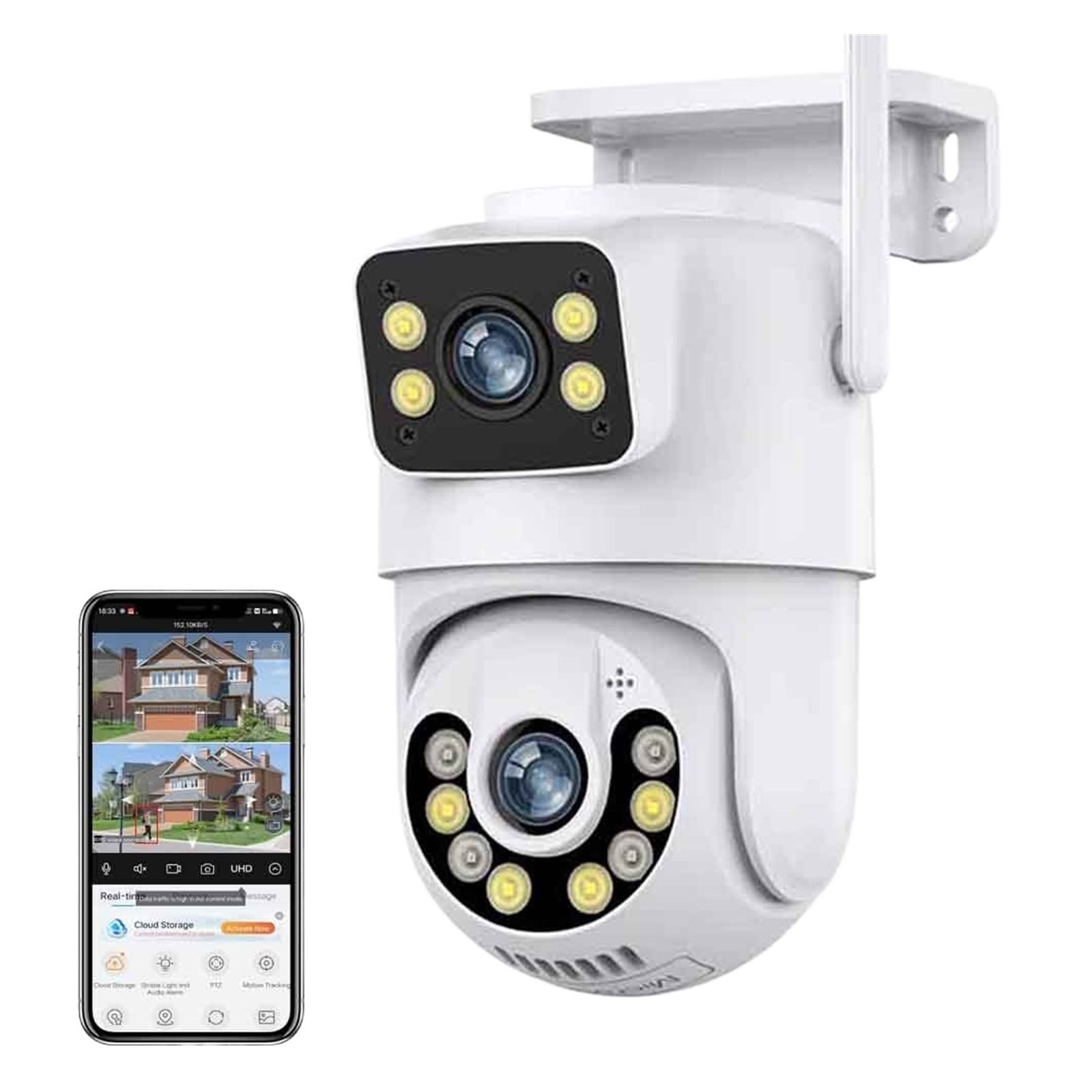 Security camera， 4K 8MP Dual Screen Dual Lens Camera 2K PTZ Camera ...