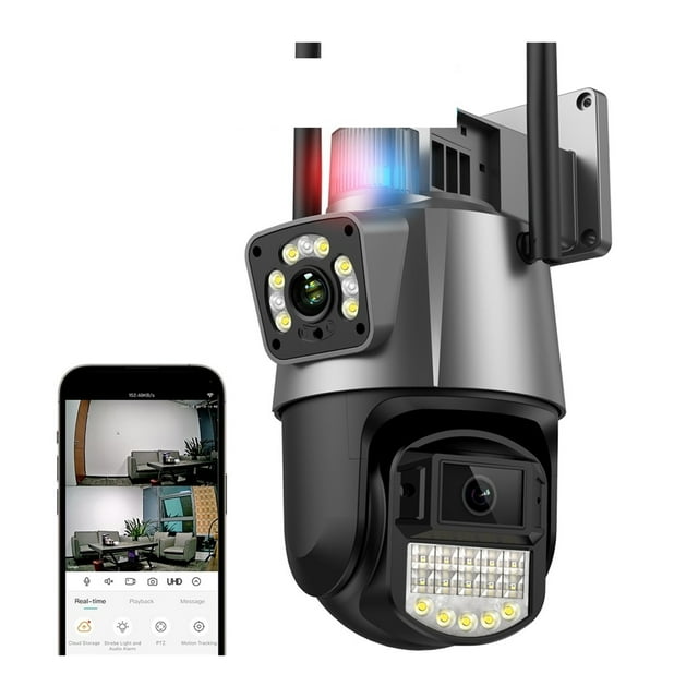 Security camera， 4K 8MP HD PTZ Camera Dual-Lens Dual Screen Outdoor ...