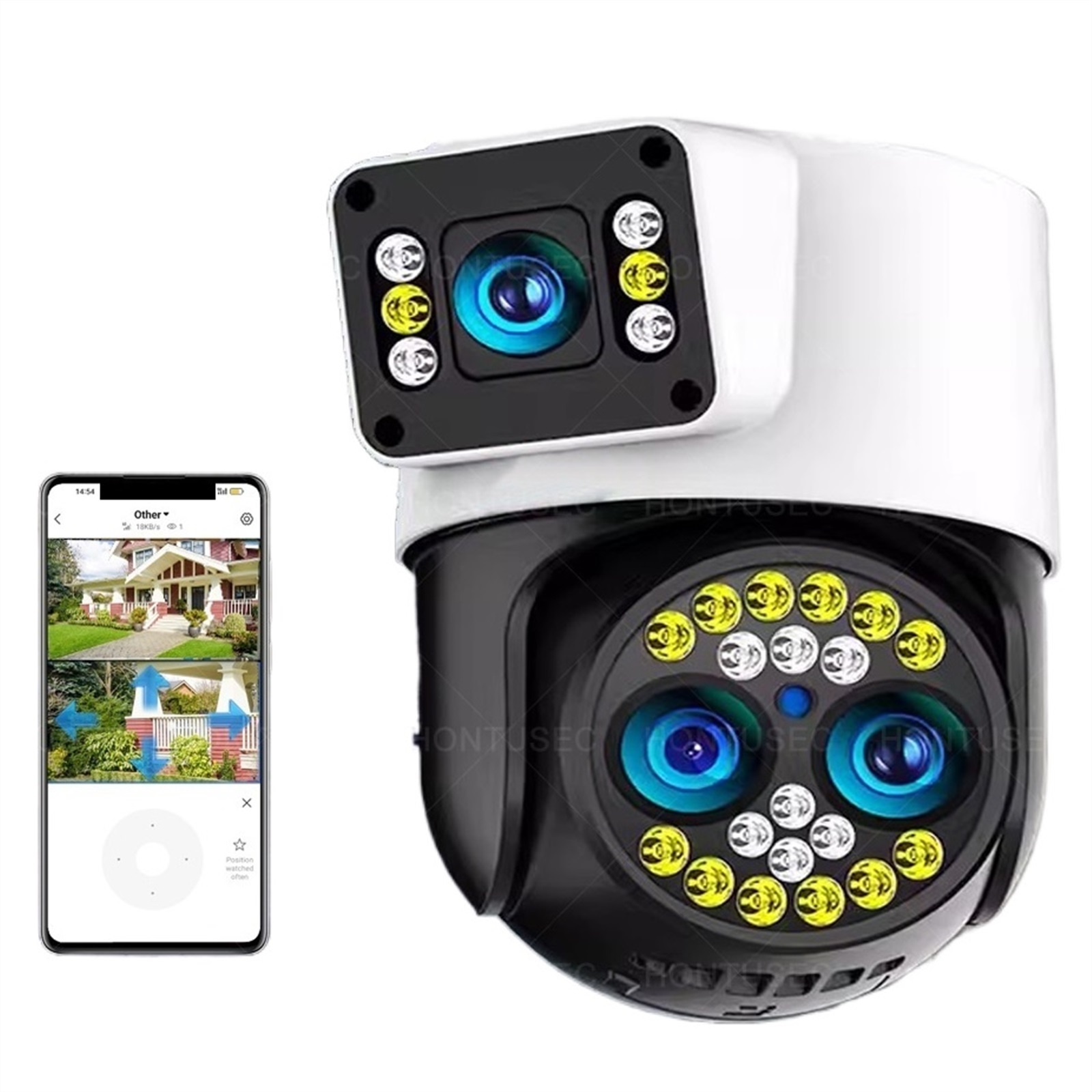 Security camera， 4K 8MP Three Lens PTZ Dual Screens 10X Optical Zoom ...