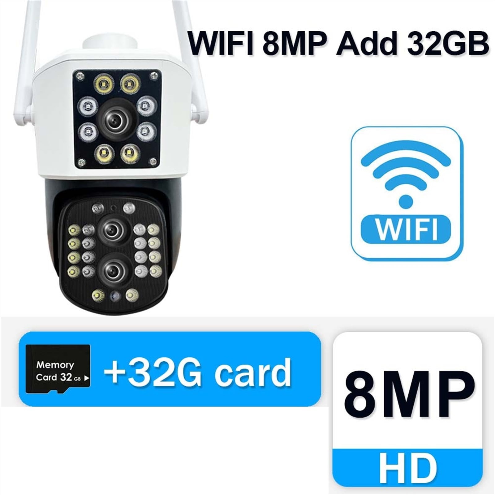 Security camera， 5K 12MP Three Lens Camera Outdoor Wireless Security ...