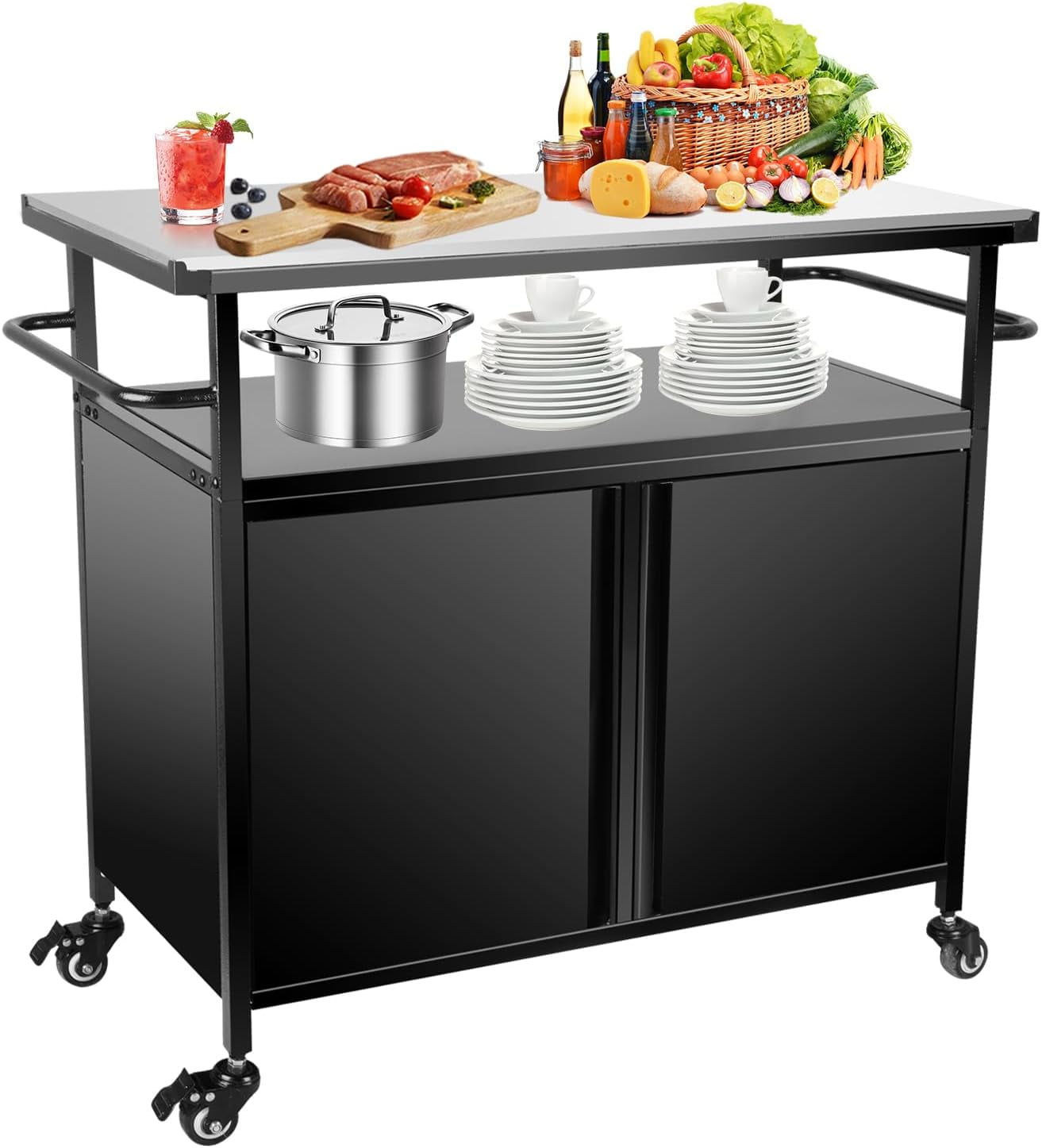 Sedeke 31" H Grill Cart with Storage - Outdoor BBQ Prep Table, Lockable ...