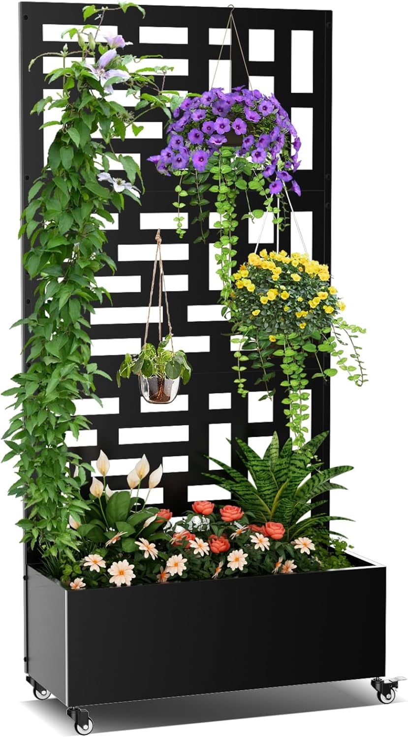 Sedeke 71"x 35"x 16" Metal Planter Box with Trellis, Raised Garden Bed ...